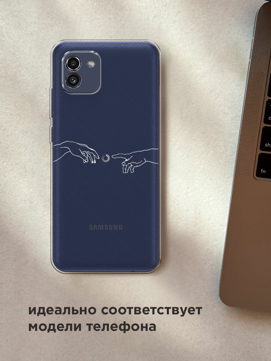 Чехол на Samsung Galaxy A03 / Самсунг Галакси А03 с принтом "Загрузка творения", прозрачный — фото 1