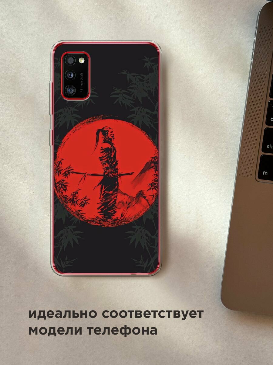Чехол на Samsung Galaxy A41 / Самсунг Галакси А41 с принтом "Самурай на красном фоне" — фото 1