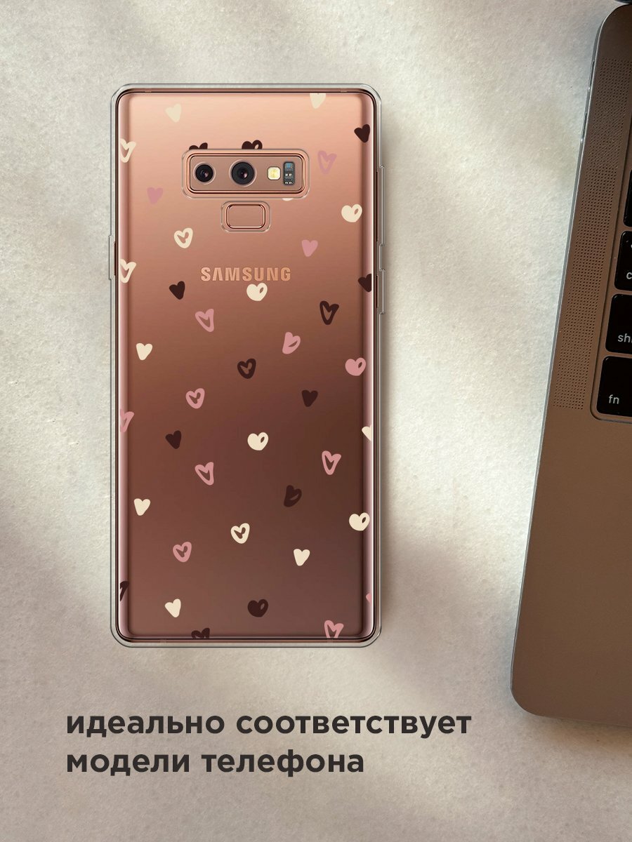 Чехол на Samsung Galaxy Note 9 / Самсунг Галакси Нот 9 с принтом "Сердечки паттерн рисунок", прозрачный — фото 1