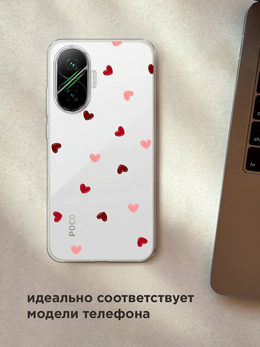 Чехол на Poco F7 / Поко F7 с принтом "Бордовые сердечки 2" — фото 1