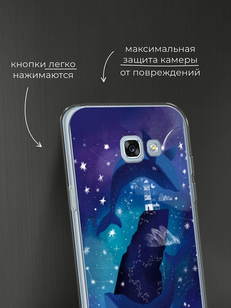 Чехол на Samsung Galaxy A5 2017 / Самсунг Галакси А5 2017 с принтом "Ночные киты" — фото 1