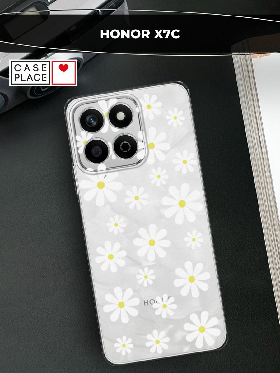 Чехол на Honor X7c / Хонор X7c с принтом "Большие ромашки", прозрачный