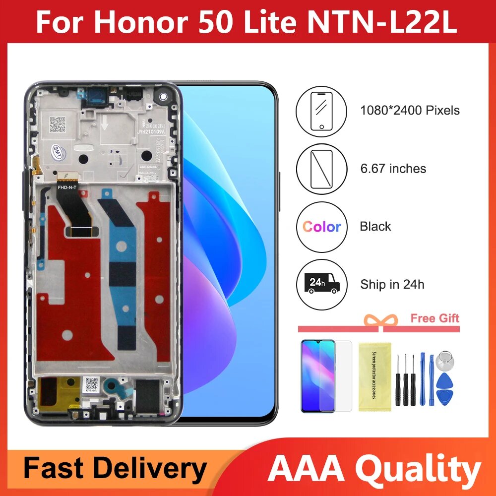 ЖК-дисплей с сенсорным дигитайзером в сборе, 6,67 дюйма, качество AAA, для Honor 50 Lite, NTN-L22 NTN-LX3, экран с рамкой