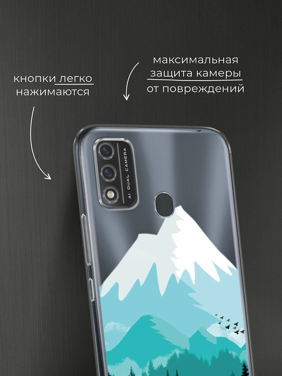 Чехол на Itel A48 / Ител А48 с принтом "Синяя снежная гора", прозрачный — фото 1