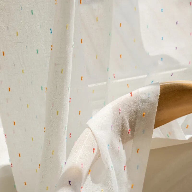 Шторы NORNE просвечивающие белые с радужным горошком, White, W150xL265cm, Hooks