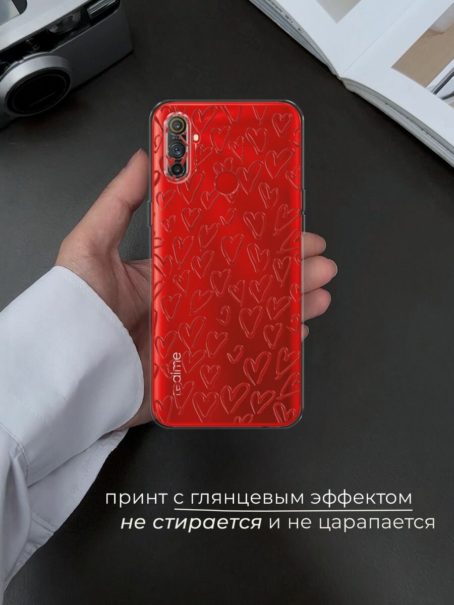 Чехол на Realme C3 / Реалми C3 с принтом "Легкие бордовые сердечки" — фото 1