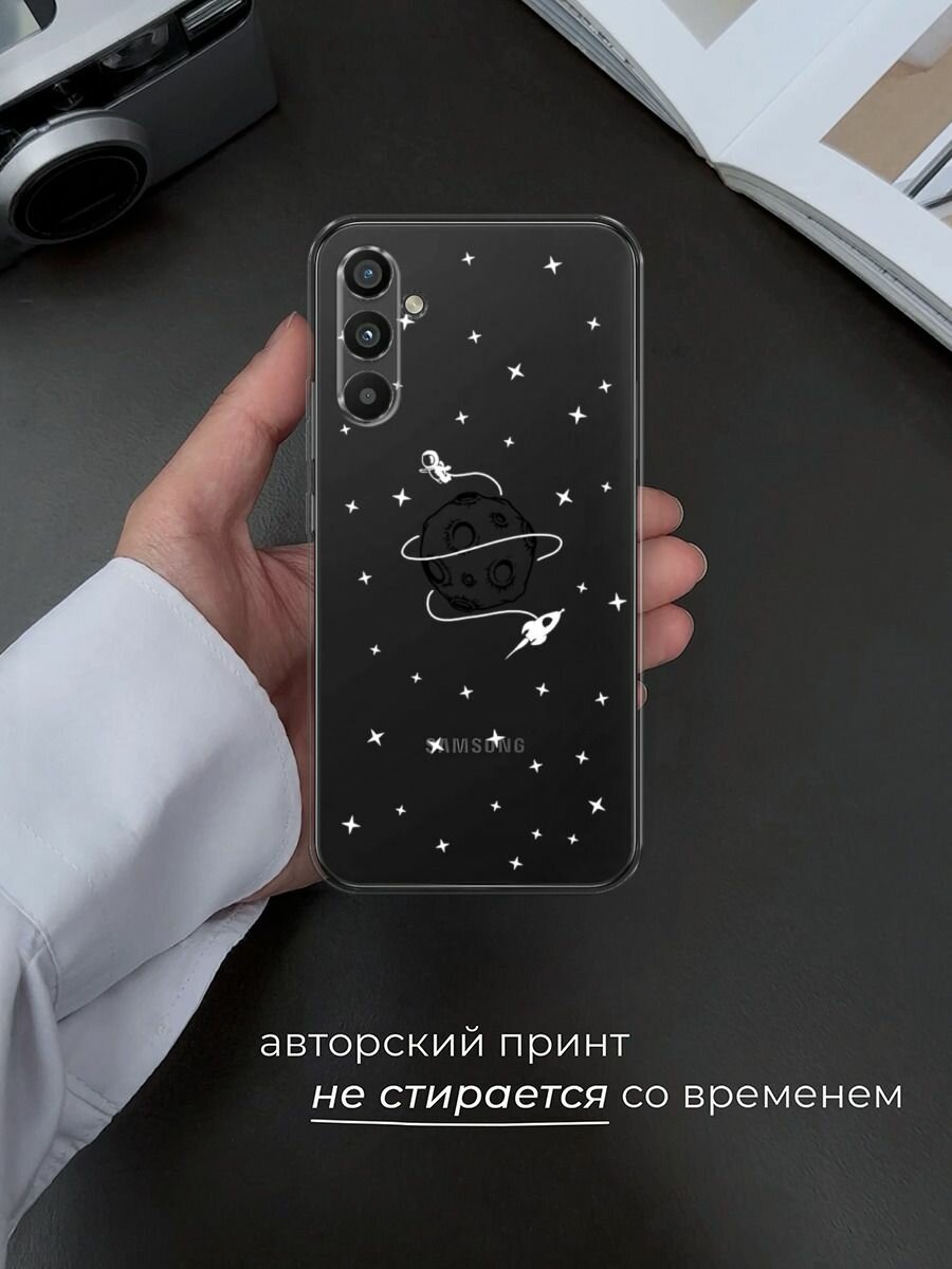 Чехол на Samsung Galaxy A34 / Самсунг A34 с принтом "Полет вокруг луны", прозрачный — фото 1