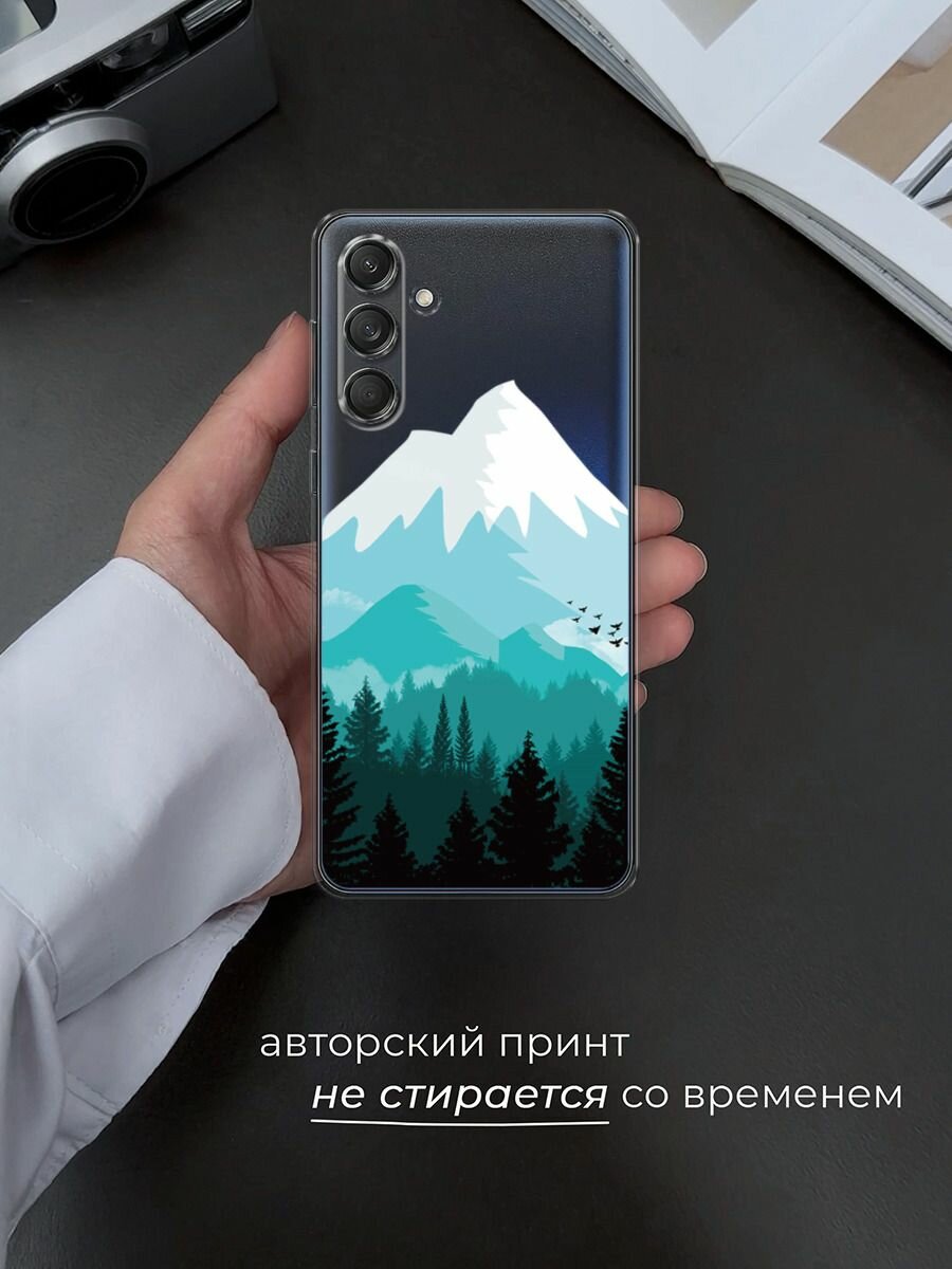 Чехол на Samsung Galaxy M55 / Самсунг M55 с принтом "Синяя снежная гора", прозрачный — фото 1