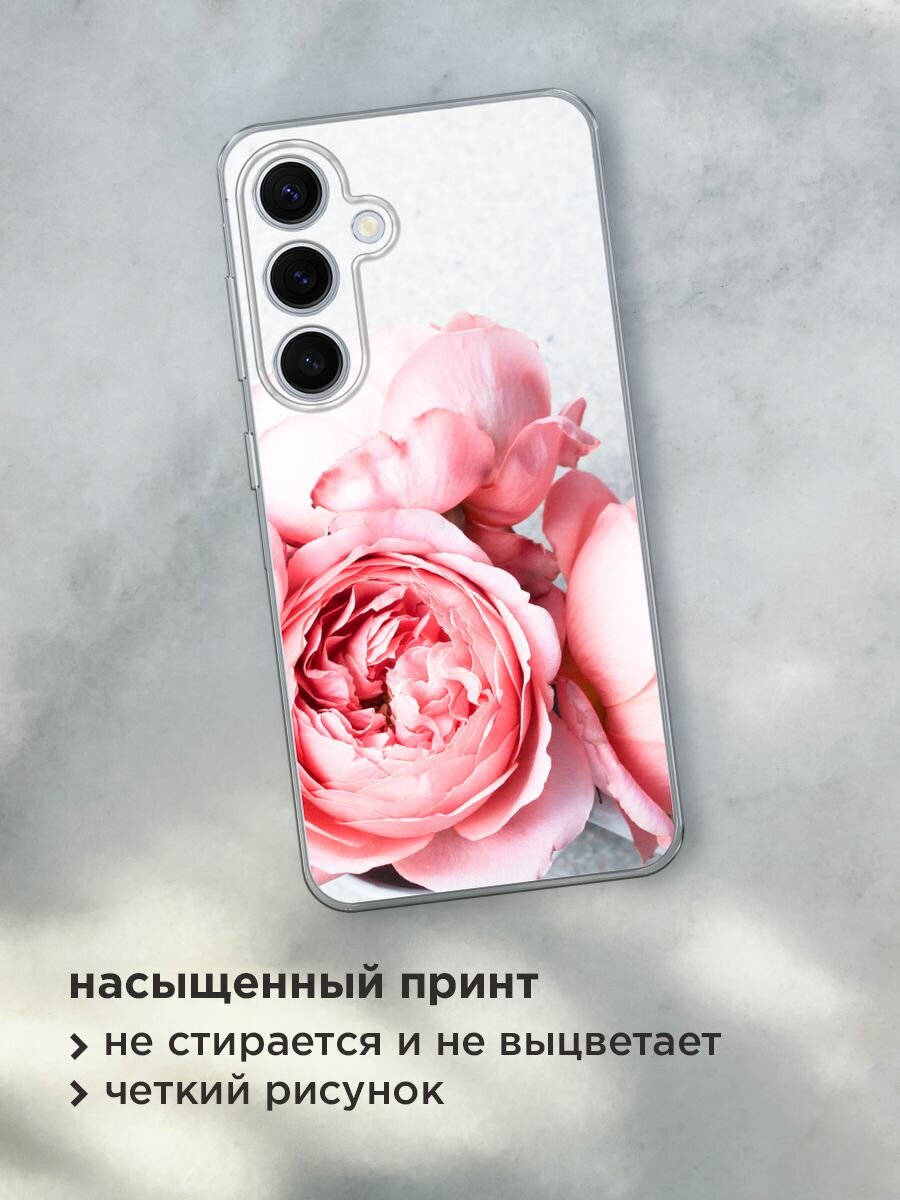 Чехол на Samsung Galaxy S24 FE 5G / Самсунг S24 FE с принтом "Пионы на белом" — фото 1