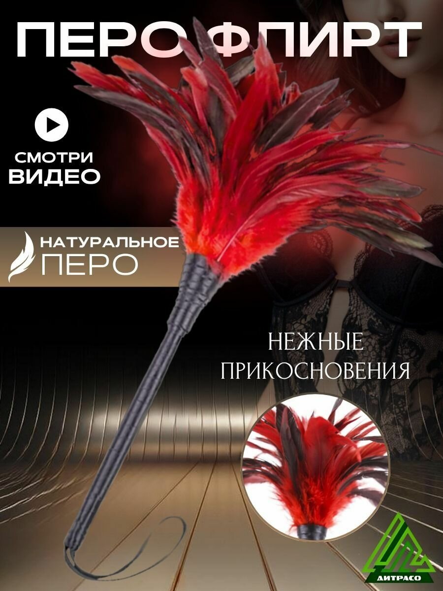 БДСМ-аксессуар "Перо флирт" дитрасо, красное, гипоаллергенное, 35 см x 2 см A3