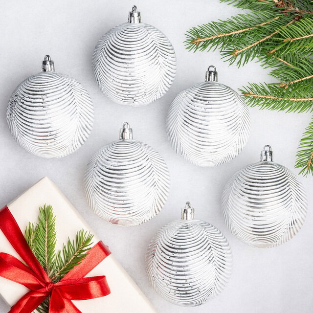 Елочные шары Fattura Coste - Antique White 7 см, 6 шт, пластик, Winter Deco, 1000526