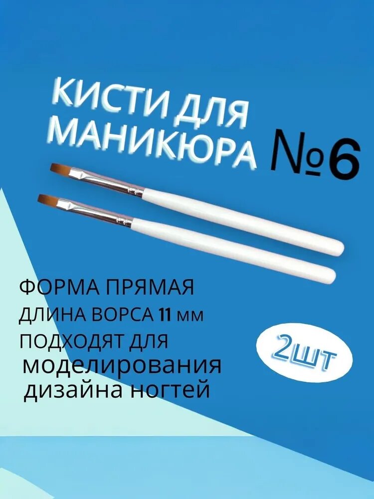 Набор кистей для маникюра 2шт, синтетика/пластик, в футлярах, плоские, белые