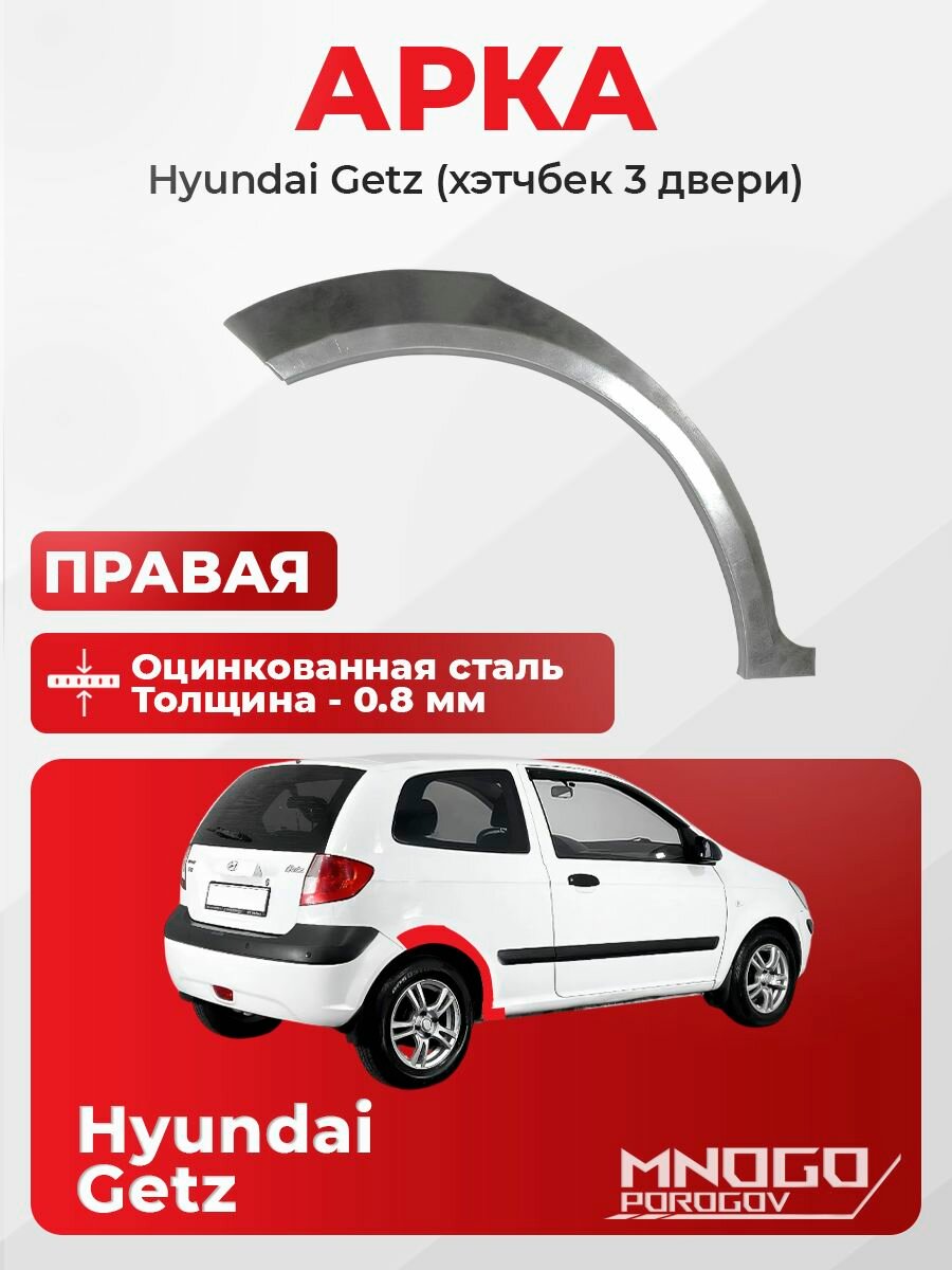 Задняя правая арка на Hyundai Hyundai Getz 2002-2011 хетчбэк 3 двери, оцинкованная сталь, толщина 0,8 мм (Гетц 1), . кузовной ремонт.