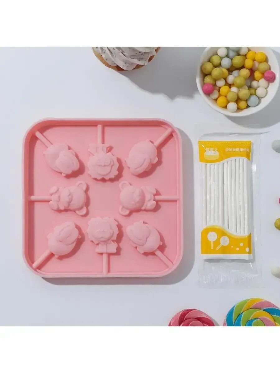 Форма для леденцов, 8 ячеек, 14,5×14,5×1,5 см, с палочками