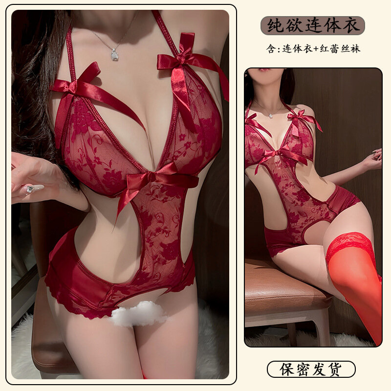 Сексуальное нижнее белье, кружевной боди с открытым шаговым швом, соблазнительно и подходит для маленькой груди, не нужно его снимать.