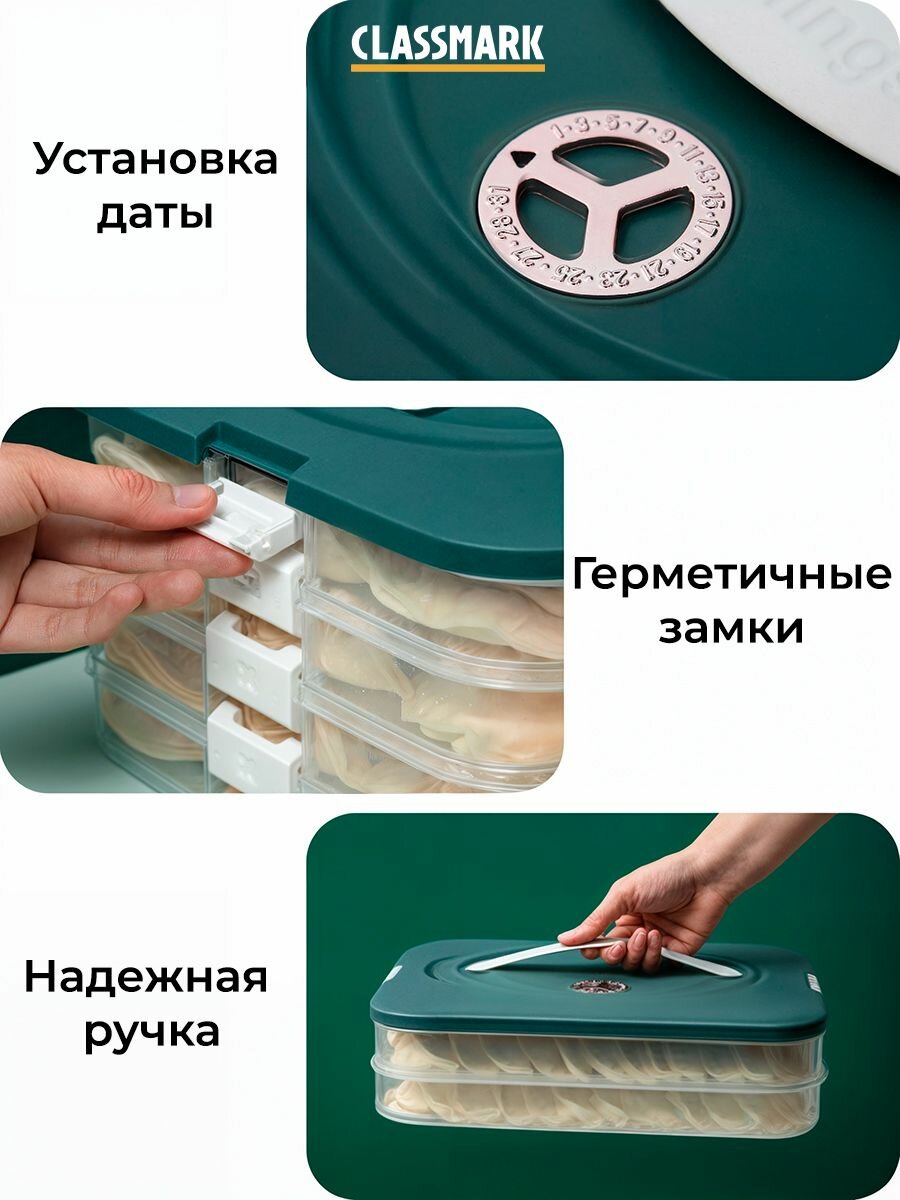 Контейнер , синий, Пластик пищевой, прямоугольная форма, несколько ярусов/с ручкой, можно использовать в СВЧ