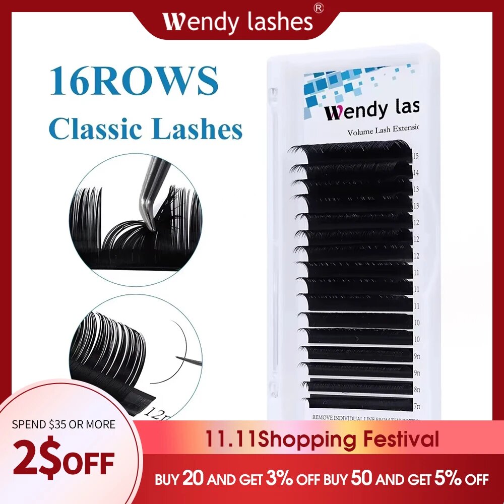 Накладные ресницы Wendy Lashes 16 мм D изгиб, 0,05 мм