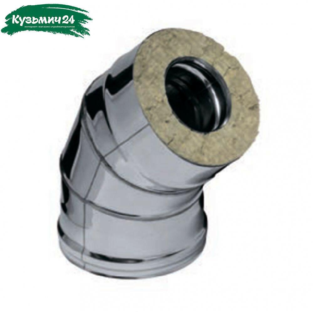 Отвод (колено) дымохода Ferrum d 130х200 мм, угол 135 гр, сталь 0.5 мм, сэндвич-конструкция, 1 шт.