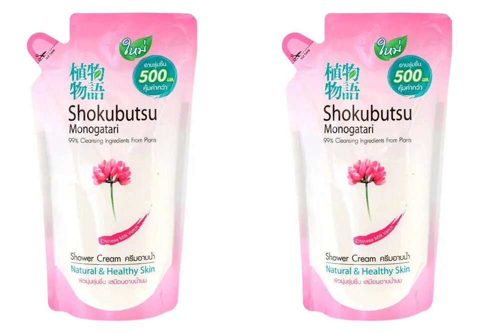 Крем-гель для душа Shokubutsu Молочные протеины, мягкая упаковка, 500 мл, запасной блок 2шт