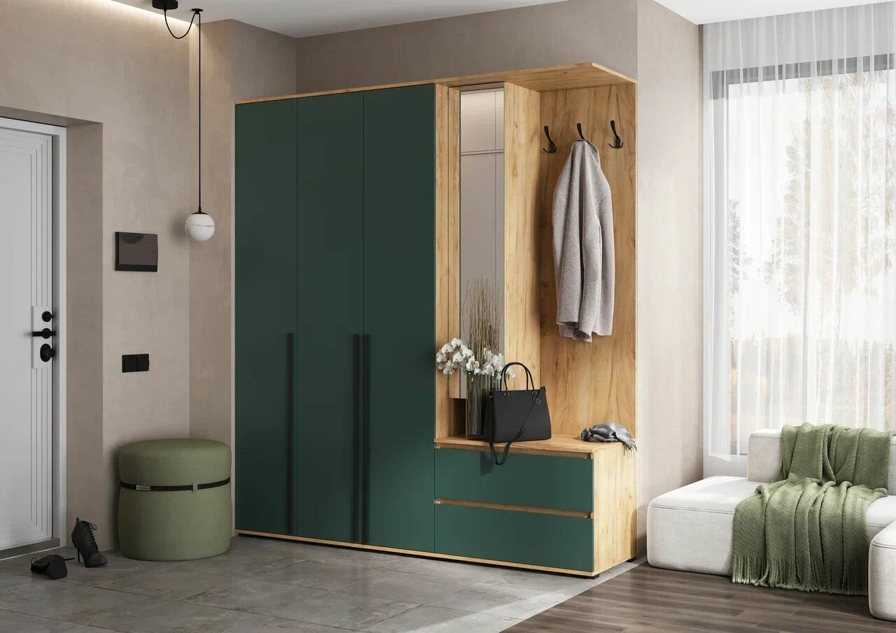Комплект мебели Мебельная Фабрика Рай "Норд", для прихожей, ЛДСП, цвет изумрудный, дуб крафт