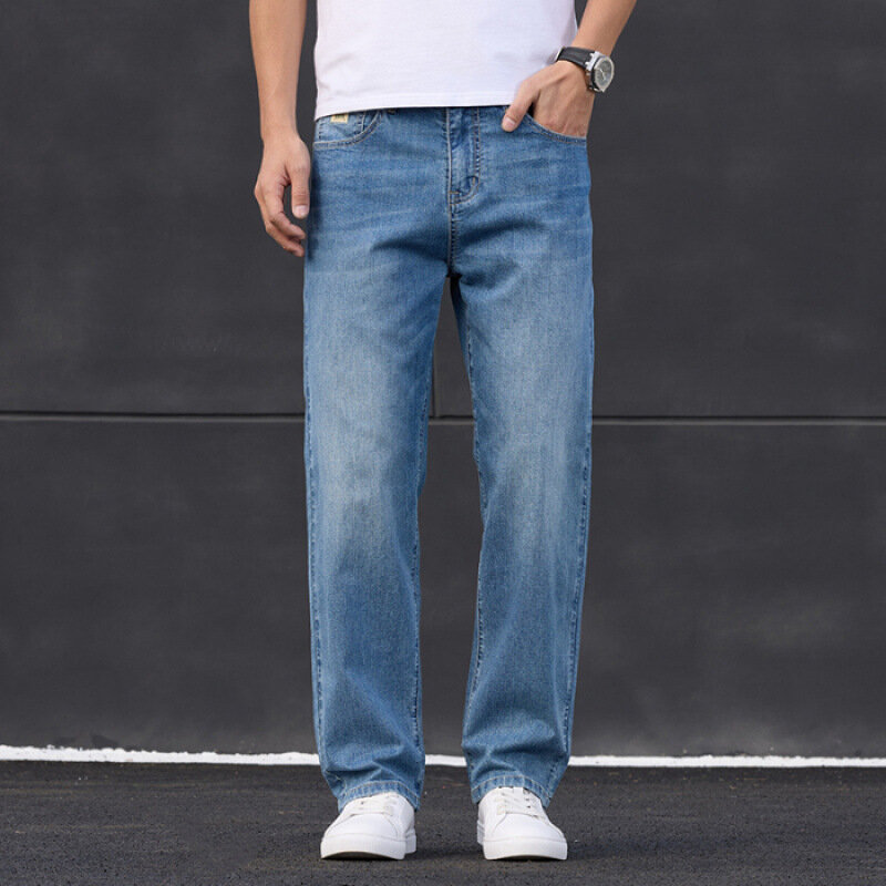 LUO Тонкие джинсы мужские эластичные широкие прямые новинки широкие штаны повседневные ретро длинные брюки/Размер_38