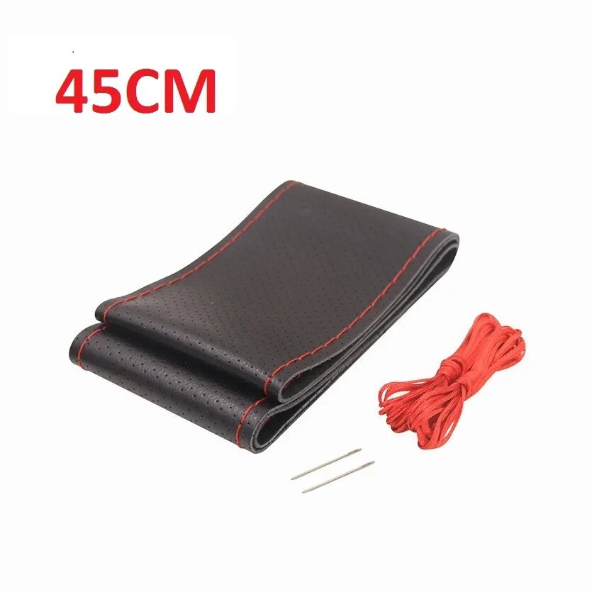 Натуральная кожа 42/45/47/50 см чехол на руль автомобиля для автобуса и грузовика для BLACK Red 45CM