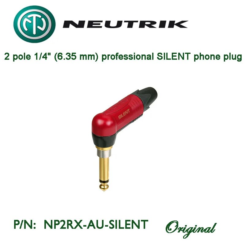 Neutrik Original NP2RX-AU-SILENT 2-полюсный прямоугольный профессиональный штекер для телефона 1/4 дюйма, позолоченные контакты, красное покрытие