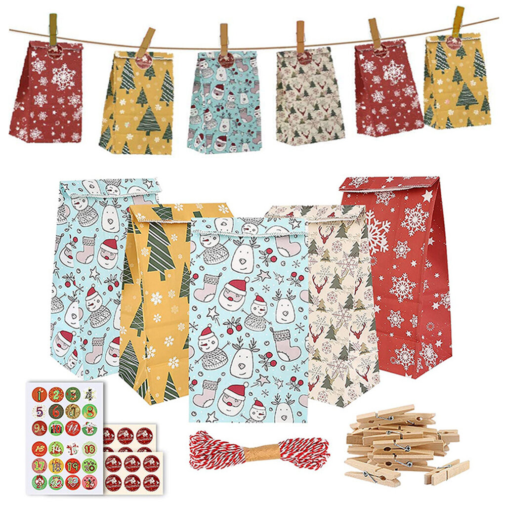 Рождественский Адвент-Календарь Подвесные Сумки 24 Дня Рождественский Элемент Сумки Для Конфет с Номерными Наклейками Ручной Работы DIY Мешки Рождество