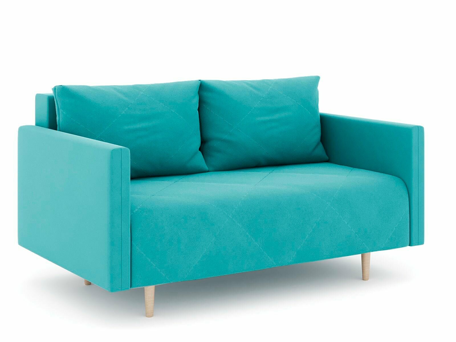 Диван Милли мини 2-х местный с локтями, без механизма трансформации, велюр Зара Азур 48