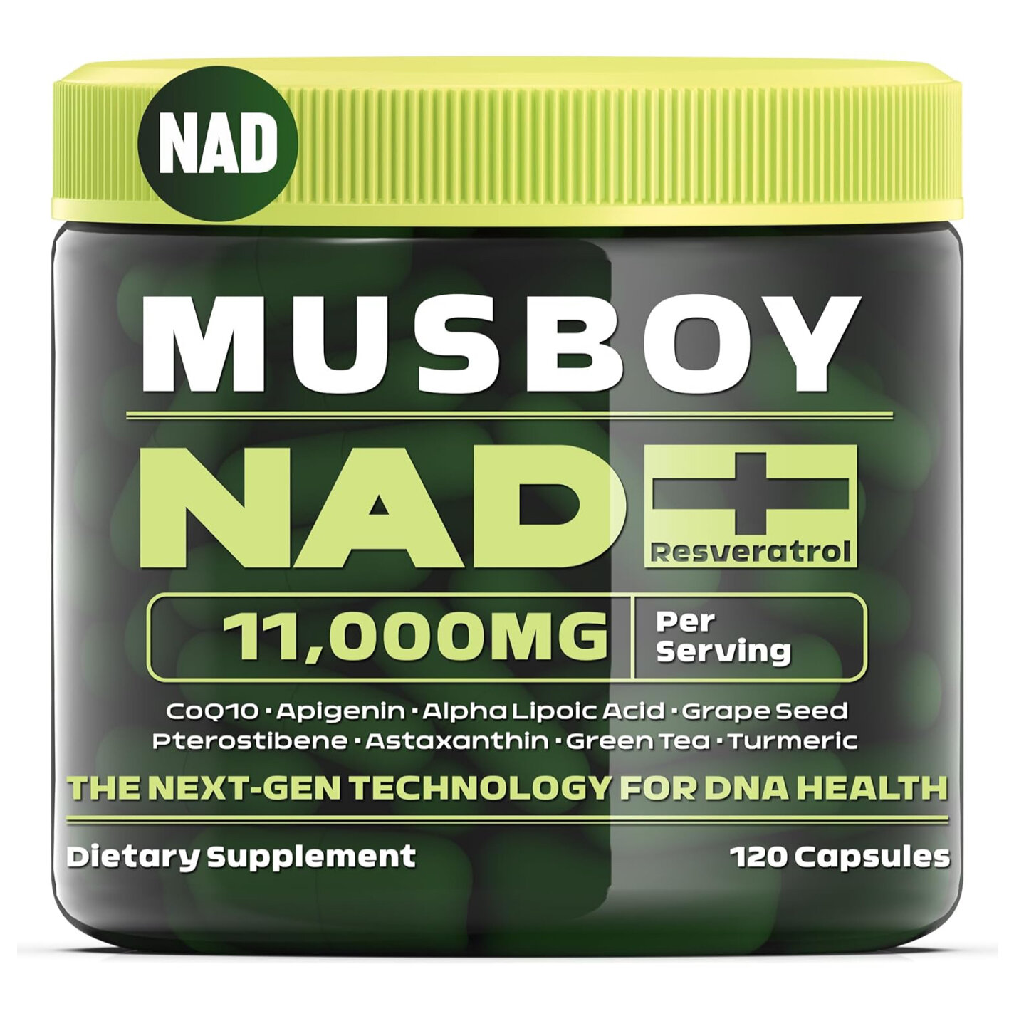 Никотинамид Рибозид над+11000mg, Регенератор Клеток с Кверцетином, Ресвератролом, 120 капсул