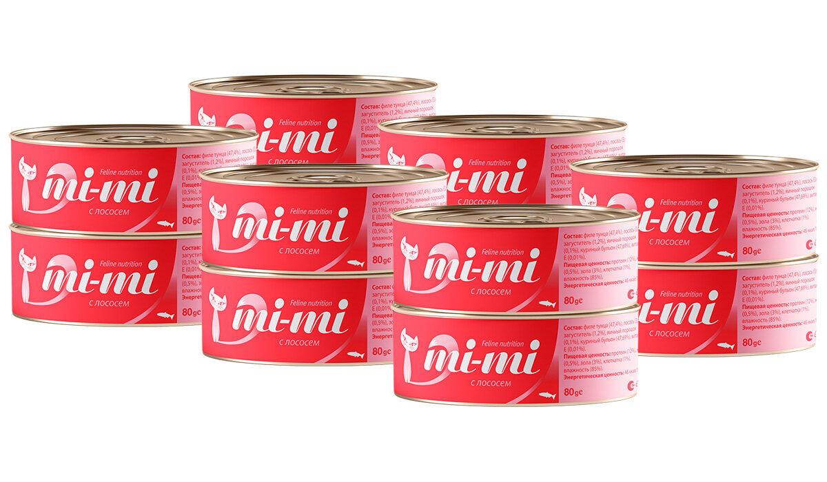 Корм влажный Mi-Mi для кошек с лососем в желе, 80 г х 12 шт