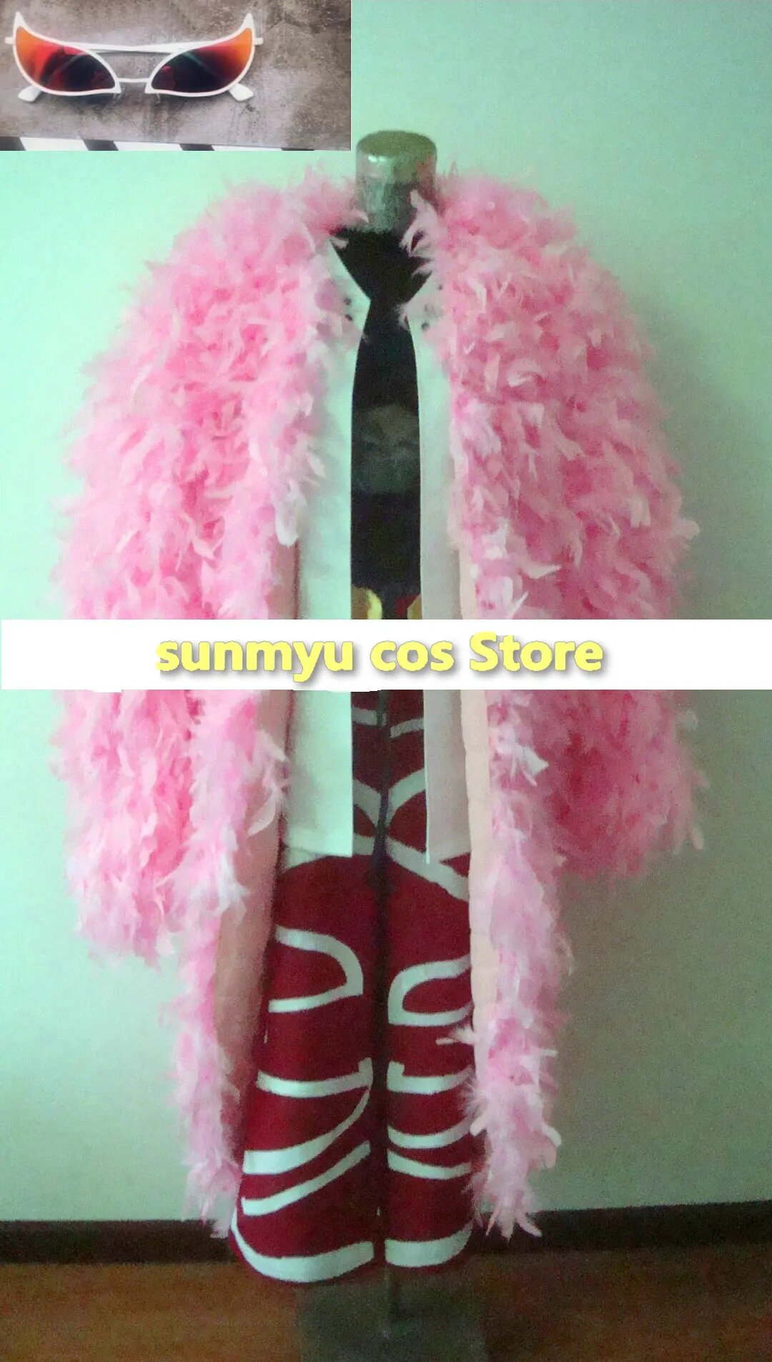 Donquixote Doflamingo Косплей костюм розового цвета XL, fullset and glasses, Male size