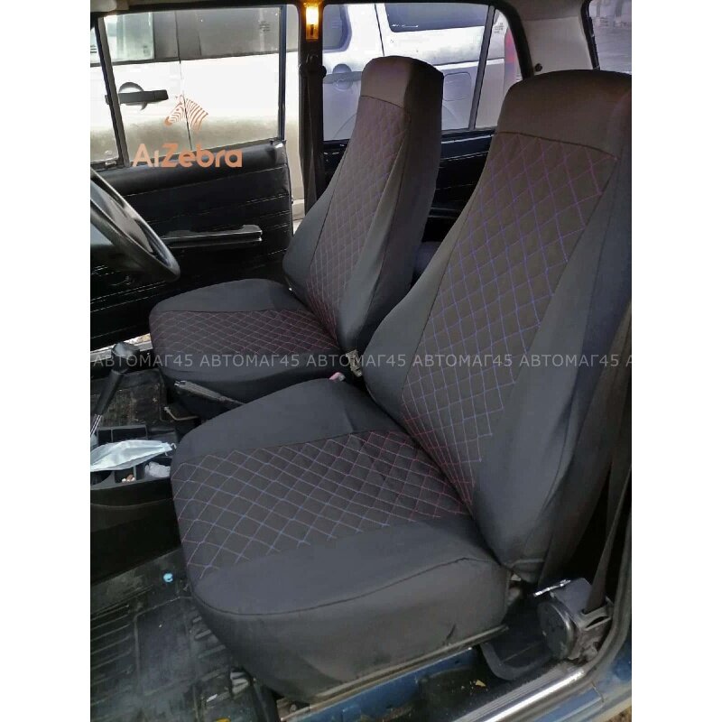 Авточехлы ВАЗ 2107 жаккард черный с синей ниткой ромб стандарт Барс