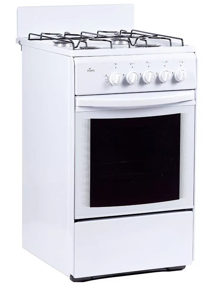 Газовая плита Flama RG 24027W белая, 4 газовые конфорки, эмалированная сталь