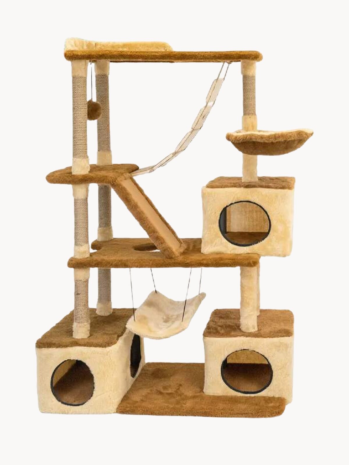 Когтеточка для кошек, PetTails "виктор" разборный, 5-ти уровневый, с качелями и гамаком 143 х 45 х 94см, бежевый