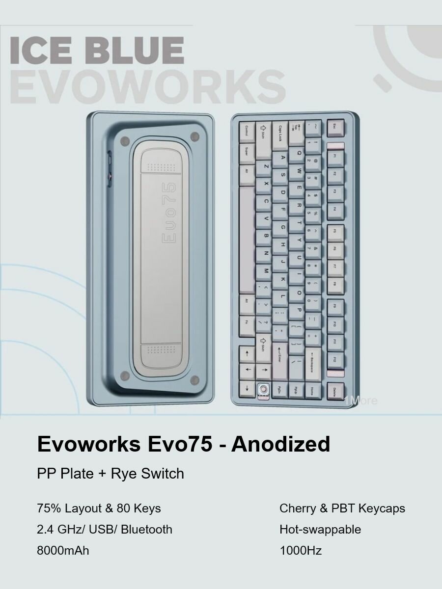 Игровая клавиатура Evoworks Evo75, PP Plate + Rye Switch, QQZ, YANG JI BING LAN