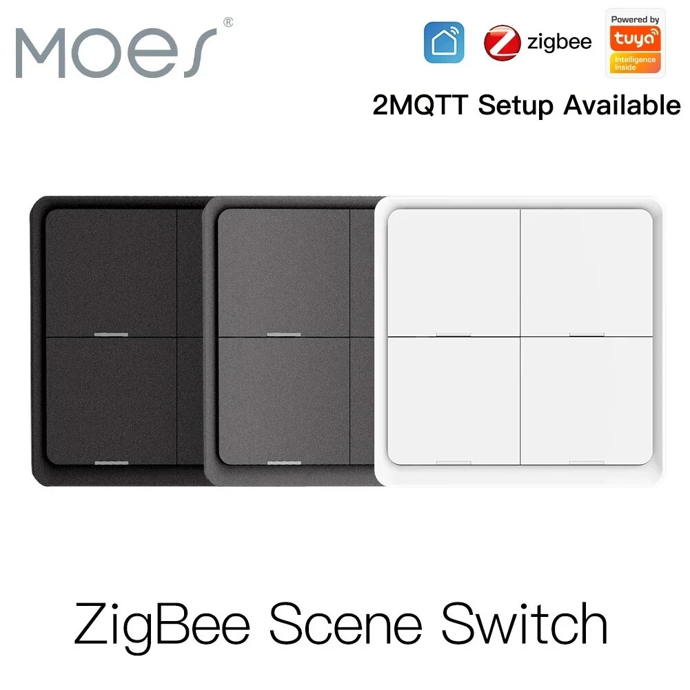 MoesHouse Беспроводной переключатель ZigBee, серый, 4 Gang
