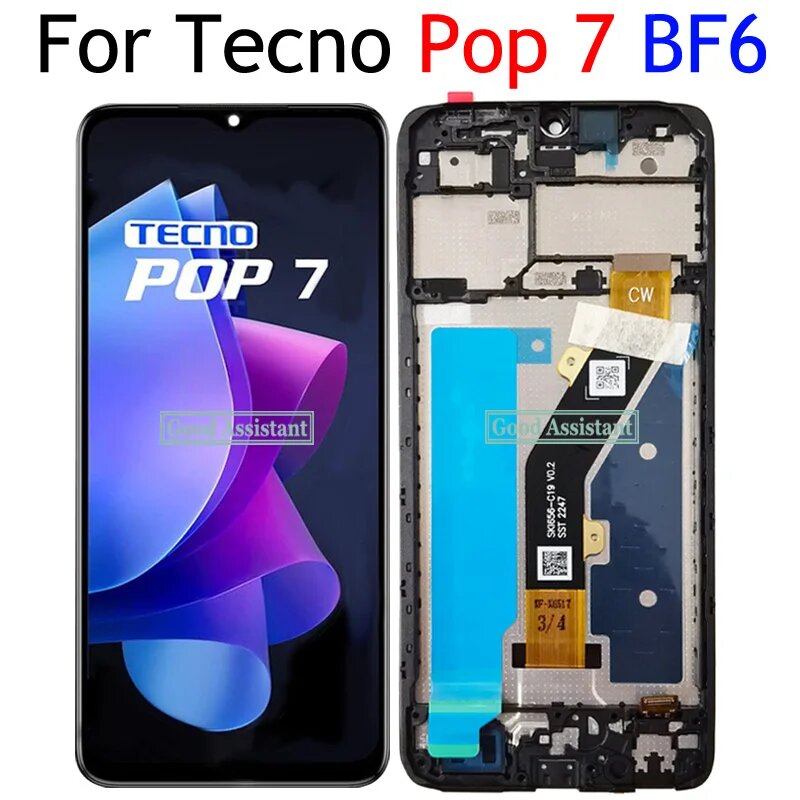 6,6-дюймовый черный ЖК-дисплей для Tecno Pop 7 Pop7 BF6 BF7, сменная панель дигитайзера сенсорного экрана в сборе/с рамкой Pop 7 BF6 With Frame