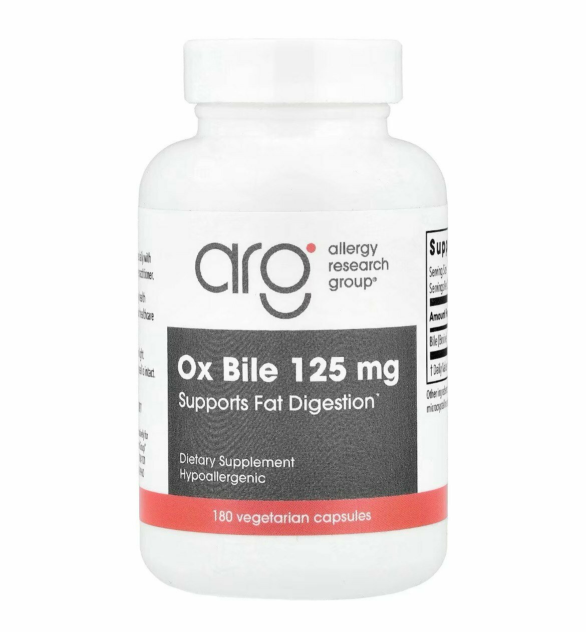 Allergy Research Group, Ox Bile, бычья желчь, 125 мг, 180 растительных капсул