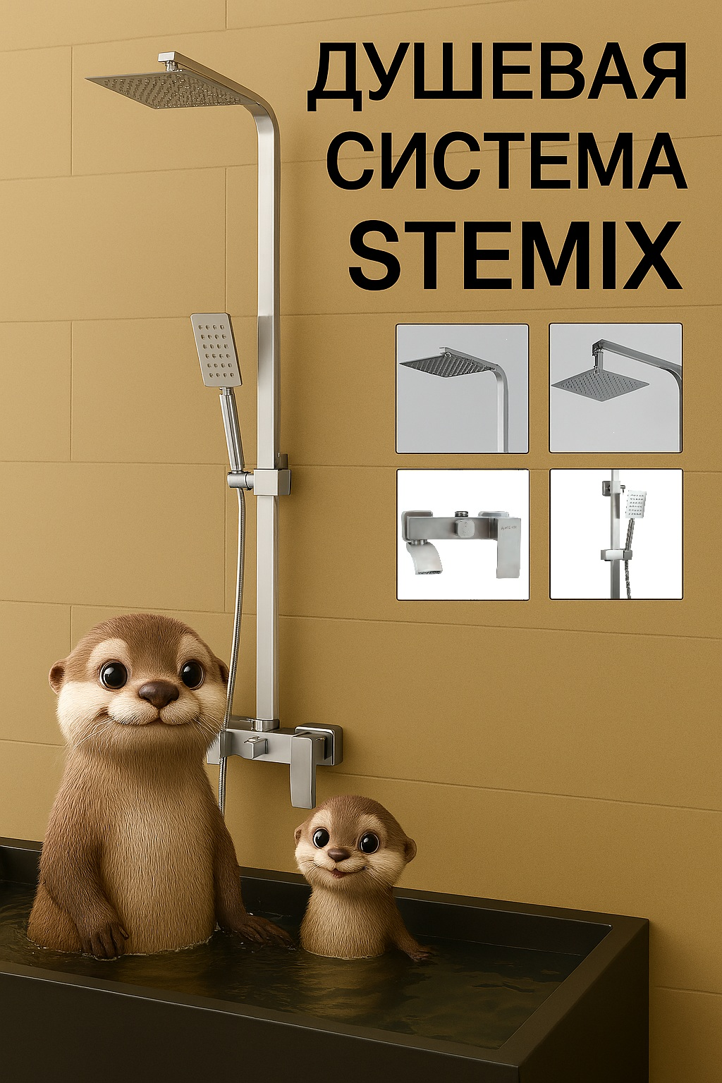 Душевая система STEMIX, с тропическим душем, нержавеющая сталь, серебристый цвет