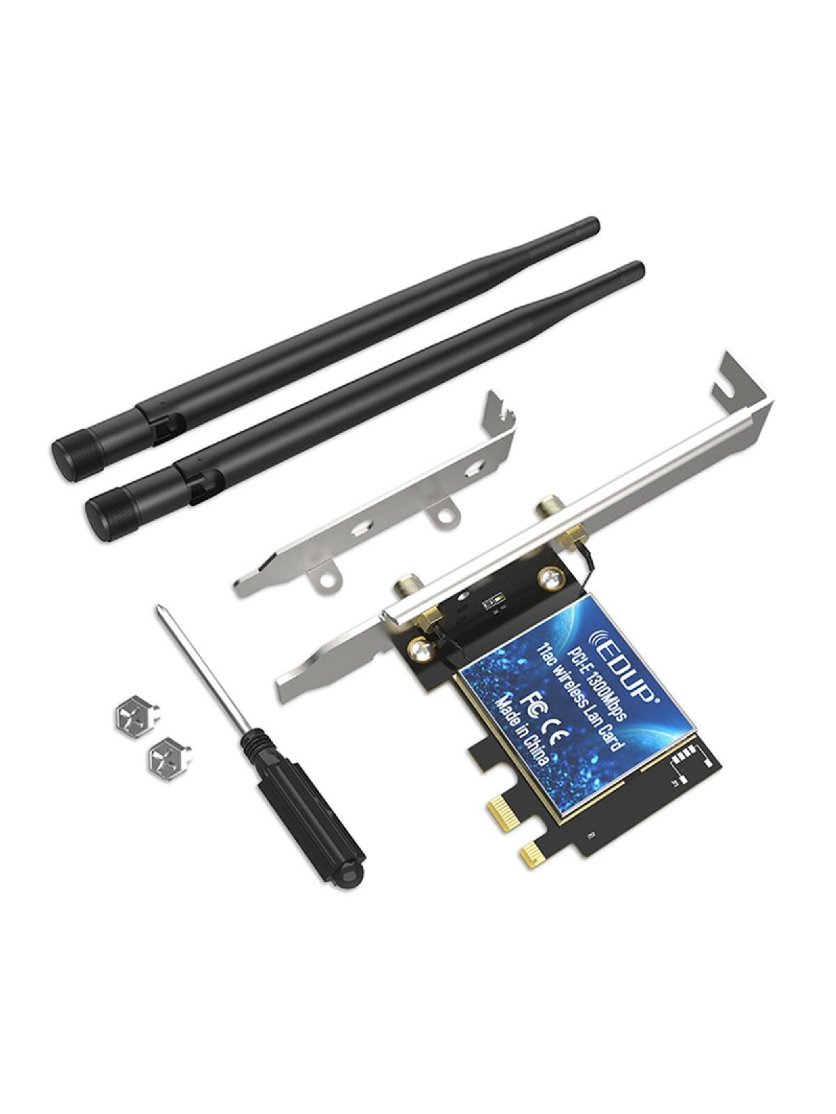 EDUP 1300Mbps Desktop PCIe Wireless WiFi Card Bluetooth-compatible 4.2 WLAN Network Network 2 Antennas 2.4G 5G Dual Band