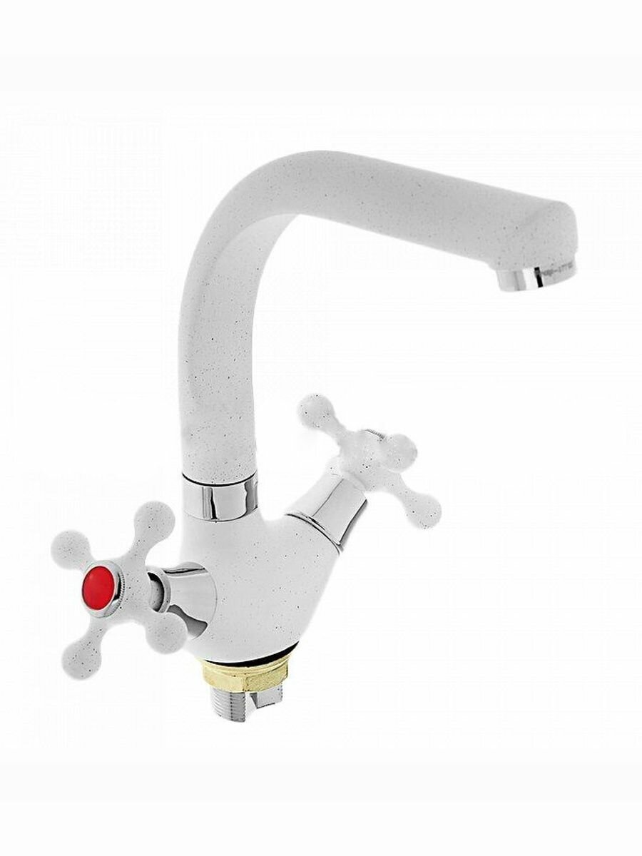 Вентильный смеситель для раковины (мойки) поворотный, белый гранит