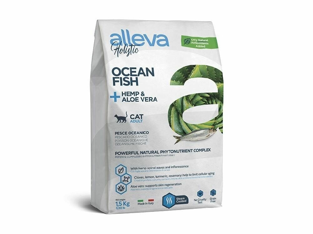 Alleva Holistic - Сухой корм для взрослых кошек, беззерновой, океаническая рыба с коноплей и алоэ вера (1.5 кг)
