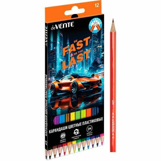 Цветные карандаши deVENTE "Fast Or Last", 12 оттенков, шестигранные, пластик, 2М, диаметр грифеля 2,8 мм