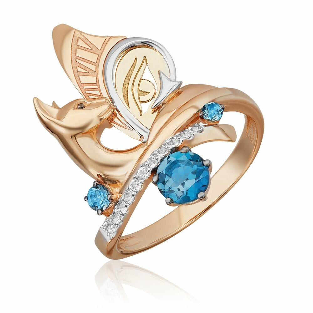 Кольцо, комбинированное золото, 585 проба, топаз