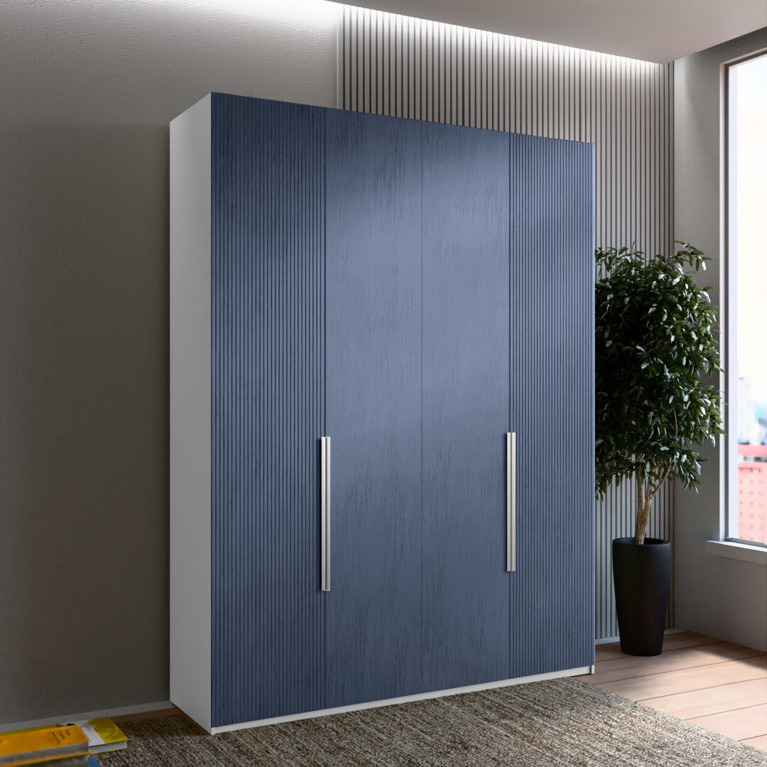 Шкаф Нелке МДФ четырехсекционный Сапфир структурный (0,3) G4018-62A матовая - Белый Фасадный 0101 NEW 210*50*250 см Фиеста