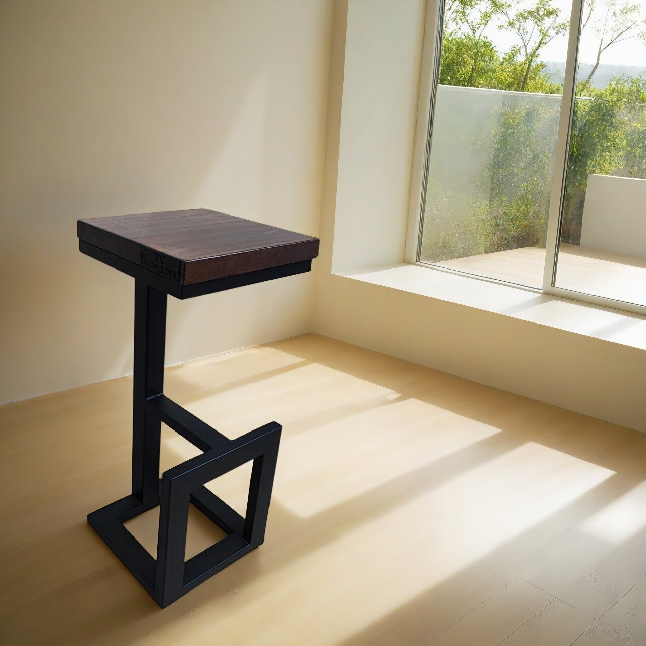 Барный стул из натурального дерева и стали в стиле Лофт 35*35*80(В) см