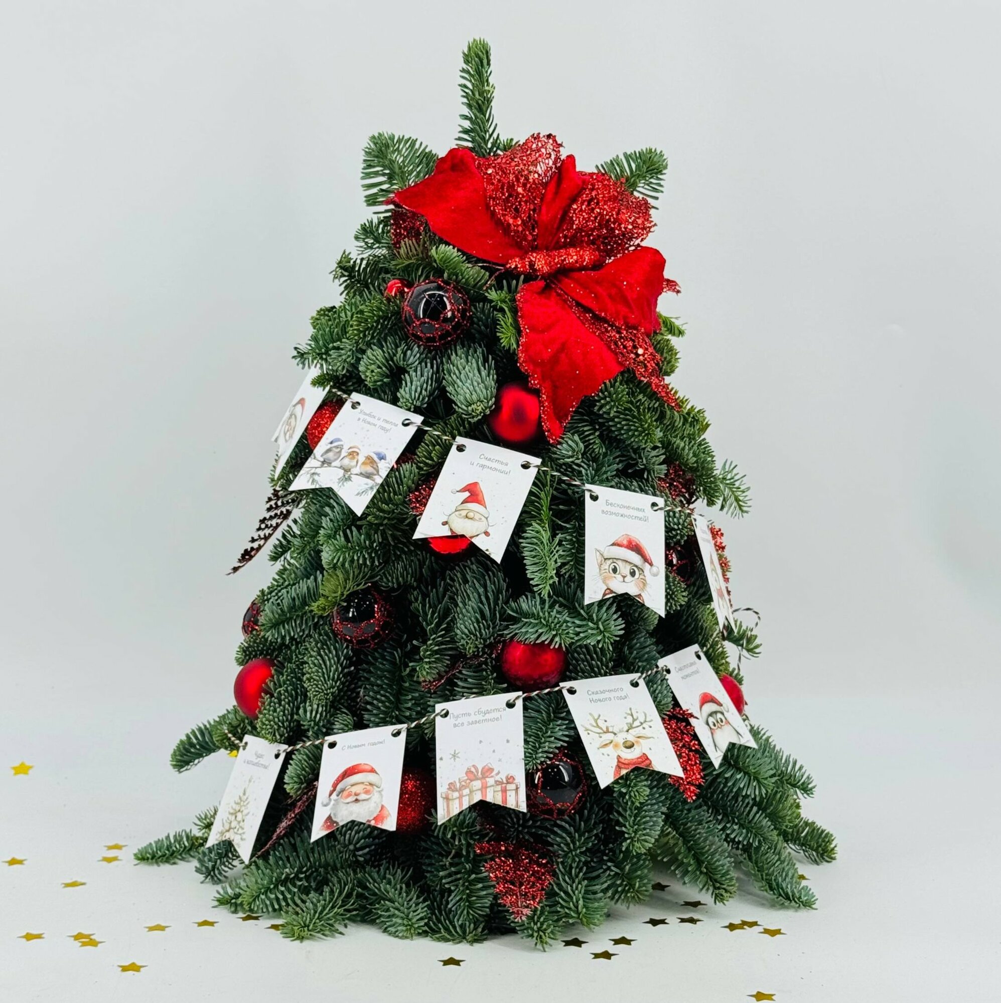 Новогодняя ретро ёлочка 40 см ручной работы из живого нобилиса. Новогодний декор