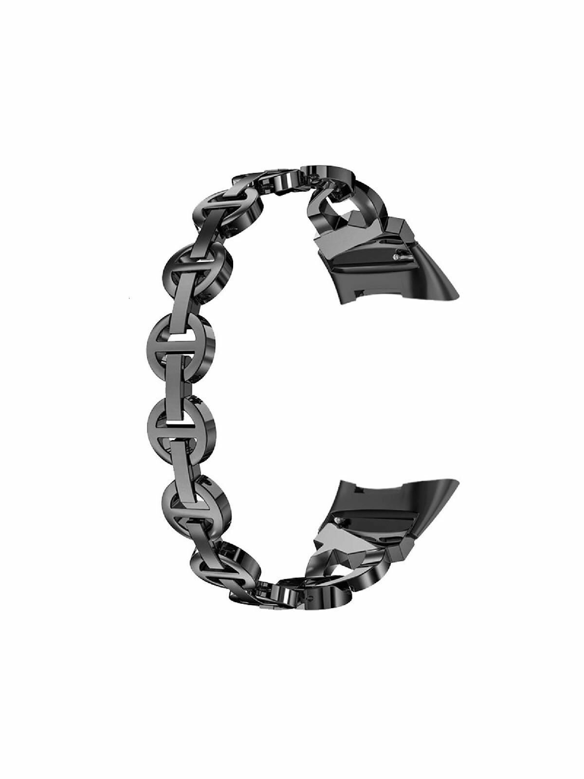 Умные часы, Подходит для Fitbit charge5-ремешок из нержавеющей стали с бриллиантовыми вставками-черный