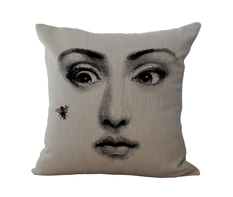 Подушка с наволочкой linen vintage piero fornasetti face с художественным изображением лица размер 04